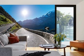 DIMEX | Vliesová fototapeta Silnice v Alpách MS-5-2869 | 375 x 250 cm | zelená, modrá, šedá