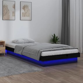 Rám postele s LED světlem černý 90 x 200 cm masivní dřevo