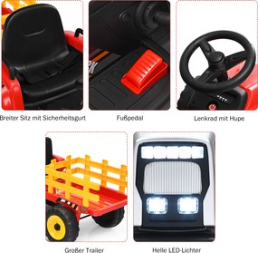 Costway 3-rychlostní dětský traktor 12 V pojízdný traktor s – červený