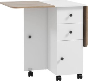 Skládací Kuchyňský Stůl HOMCOM s 2 Skládacími Místky, 2 Zásuvkami, 1 Skříňkou a 1 Úložným Policím 120 x 60 x 76,5 cm - Bílá a Dub