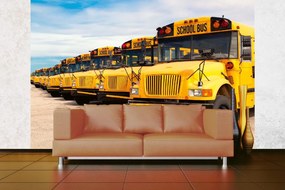 DIMEX | Samolepicí vliesová fototapeta na zeď Školní autobusy MA-5-2704 | 375 x 250 cm | modrá, černá, žlutá