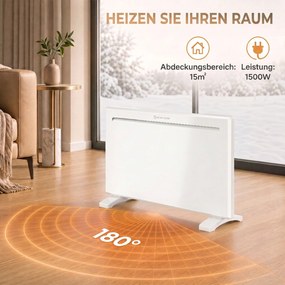 HOMCOM Inteligentní panelový ohřívač 1500 W, volně stojící / na stěnu, elektrický ohřívač s 7denním časovačem, detekce oken, ochrana proti mrazu, bílá