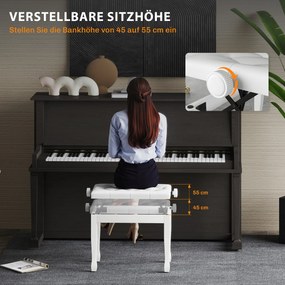 HOMCOM Výškově nastavitelná klavírní stolička, klavírní lavice s polštářem z umělé kůže pro piano klávesnici 64 x 35 x 45-55 cm, bílá