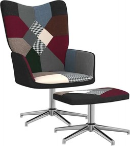 vidaXL Relaxační křeslo se stoličkou patchwork textil [328188] Barva: Černo-stříbrný