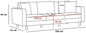 Hanah Home Třímístná pohovka BERLIN antracitová 222 cm 825BLC2796