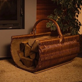 Vingo Světlý proutěný koš na dřevo tvaru U s pytlovinou Rozměry (cm): 60x40, v. 52