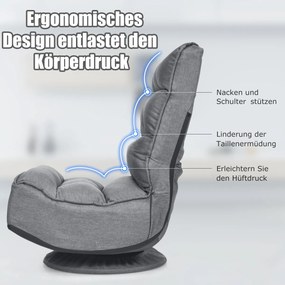Costway Relaxační křeslo, polohovatelné, skládací křeslo, otočné – šedá
