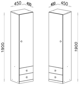 PIXEL | policový regál PX4 | 45 cm | LEVÁ i PRAVÁ | se zásuvkami | dub/bílá lux/šedá