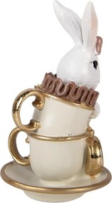 Dekorace bílý králík v šálku - 8*8*14 cm