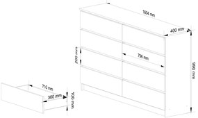 Komoda Kuba 160 cm 8 šuplíků bílá/dub sonoma