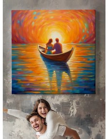 Obraz na plátně - Pár na loďce pozorující na západ slunce FeelHappy.cz Velikost obrazu: 60 x 60 cm