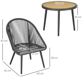Outsunny Ratanový balkonový nábytek pro 2 osoby | tmavě šedý
