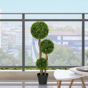 Umělý strom HOMCOM, Umělá rostlina, Zelený buxus se 3 koulí z bambusových listů, Včetně květináče, Pro vnitřní i venkovní použití, Výška 110 cm, Bez …