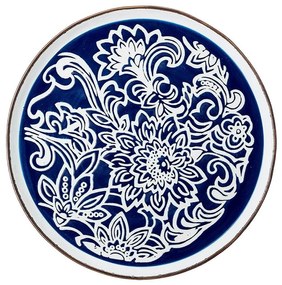 Bloomingville Keramický obědový talíř Molly Blue Plate 24 cm B, modrá barva, bílá barva, keramika