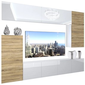 Obývací stěna Belini Premium Full Version  bílý lesk / dub sonoma + LED osvětlení Nexum 121