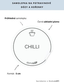 Samolepka na kořenky CHILLI průhledná 5 cm základní písmo