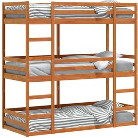 Třípatrová postel voskově hnědá 75x190 cm masivní borové dřevo 3284262