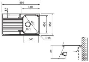 Franke Smart SRX 611-86 Nerezový dřez s odkapem oboustranné provedení, 86x50cm, 101.0395.016