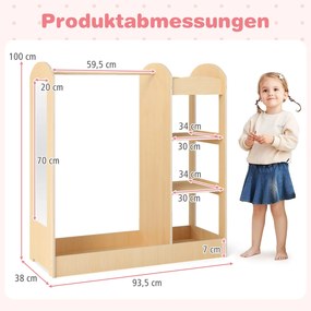 Costway Dětská šatní skříň Dětská se zrcadlem – 93,5 × 38 × 100 cm