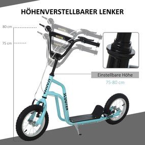 HOMCOM Koloběžka Šlapací koloběžka Dětská koloběžka Městská koloběžka s 12palcovými pneumatikami, odrazová deska pro děti od 5 let, modrá, nastavitel…