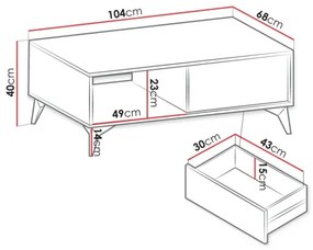 Konferenční stolek DIAMOND 40x104 cm černá/dub evoke