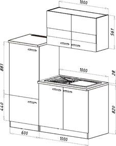 Respekta Kuchyně Luis bílá/dub 160 cm-dřez+varná deska, lednice