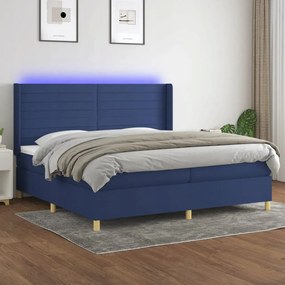 Box Spring Postel S Matrací A Led Textil Modrá vodorovné pruhy 200 x 200