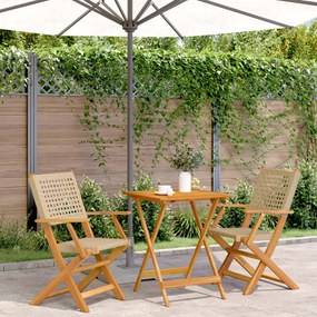 3dílný bistro set béžový polyratan a masivní dřevo 3281804