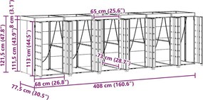 vidaXL Úložný box na 6 popelnic Černá 408 x 77,5 x 121,5 cm [3394742]