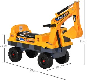 HOMCOM Dětský traktor nakladač 2-3 roky Bagr s pohyblivým ramenem a chapadlem, světelné a zvukové efekty PP žlutá