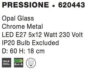 Nova Luce Stropní svítidlo PRESSIONE opálové sklo a chromovaný kov E27 5x12W