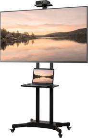 HOMCOM TV stojan na kolečkách pro TV 32-75 palců, výškově nastavitelný TV stojan s 2 policemi, kovový, max. VESA 400x600 mm