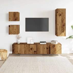 Sada 5 kusů nástěnné TV skříňka starého dřeva kompozitní dřevo 3328997