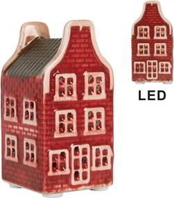 Červený keramický LED domek Lamont - 4*4*8 cm