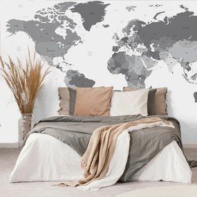 Samolepící tapeta detailní mapa světa v černobílém provedení - 300x200 cm