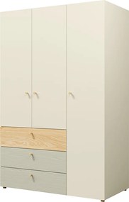 YUKI b | šatní skříň 1 | 120 cm | s policemi, zásuvkami a šatní tyčí | béžovošedá/dub/eukalyptová zelená