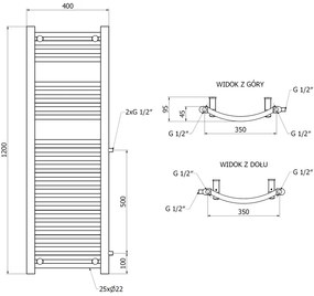 Mexen Ares, topné těleso 1200 x 400 mm, 442 W, boční pravé a spodní připojení, černá, W102-1200-400-00-70-S