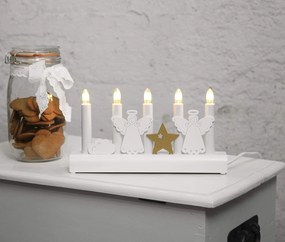 Vánoční dřevěný svícen, zdobený figurkami andělíčků, 5 svíček Barva: Bílá