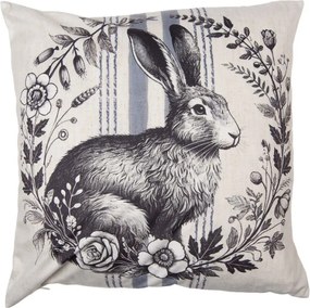 Povlak na polštář s pruhem a černobílým zajícem polyester – 45x45 cm