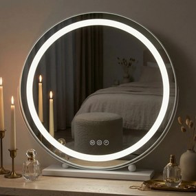Rea Kosmetické zrcadlo ⌀50 cm s regulovatelným LED osvětlením HOM-12021 bílé