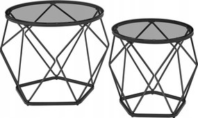 Sada 2 geometrických černých konferenčních stolků tvrzené sklo a ocel