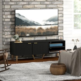 HOMCOM Stojan na TV - dřevěný televizní stolek pro TV až do 70 palců s 2 vroubkovanými dvířky a spravou kabelů, do obývacího pokoje či ložnice, 140 x