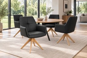 Designová otočná židle Devassy černá kůže / dub