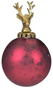 Červená antik skleněná vánoční koule s jelenem Deer - Ø10* 16 cm