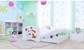 Dětská postel Kevin duo pro DVĚ děti vzor 18- pejsek a kočička 180x90 cm - BÍLÁ