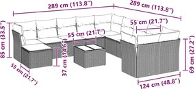 12dílná zahradní sedací souprava podušky světle šedá polyratan 3218622