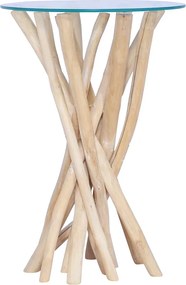 Konferenční stolek skleněná deska 35 x 35 x 50 cm masivní teak 288813