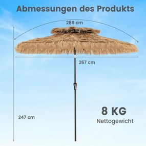 Costway 247 cm vysoký slámou pokrytý tiki deštník na terasu v havajském stylu