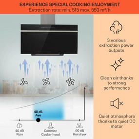 Klarstein Ava 90 Smart, digestoř, 90 cm, nástěnná, Wi-Fi, A++, 515 m³/h, dotykový displej