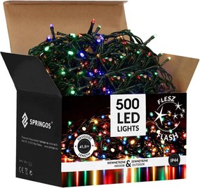 LED světelný řetěz - 41,5m, 500LED, IP44, multicolor + záblesky